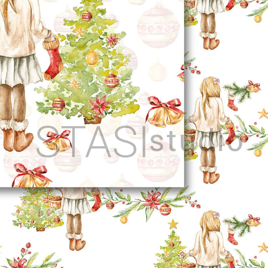 Christmas Digital Paper Pack Christmas Tree Pattern Fashion | Etsy