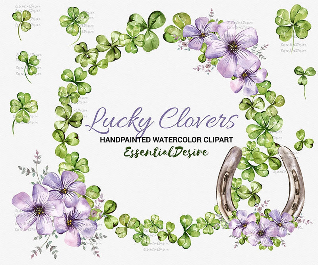 Four Leaf Watercolor Clover, St Patricks Day Clipart Shamrock Wreath ...