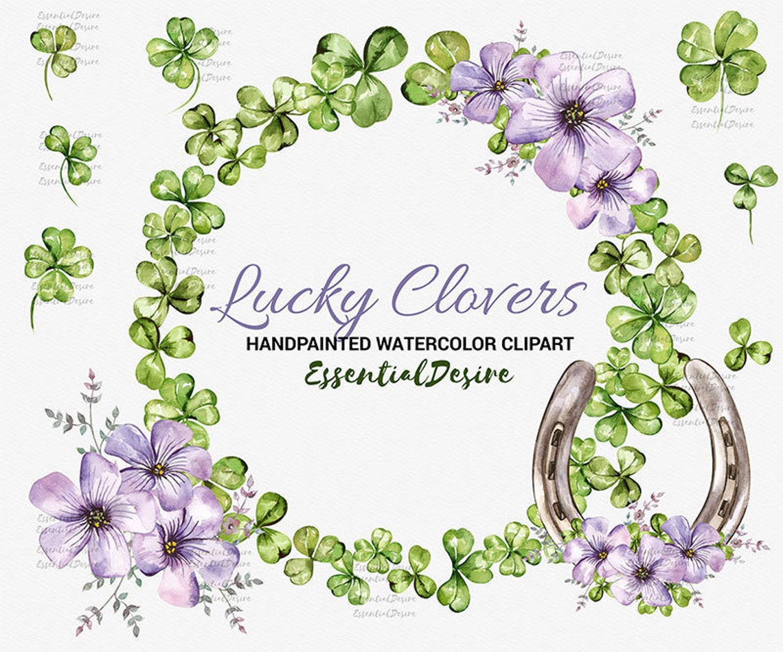 Four Leaf Watercolor Clover St Patricks Day Clipart Shamrock - Etsy