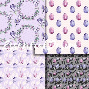 Easter Purple Watercolor Paper Pack, Purple Crocus Wreath Easter Eggs ...