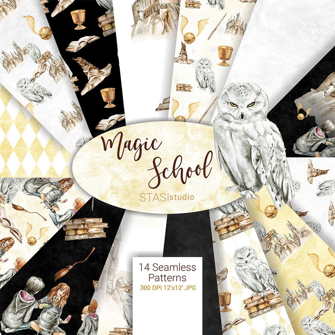 Magic School Watercolor Paper Seamless Patterns, Planner Stickers ...