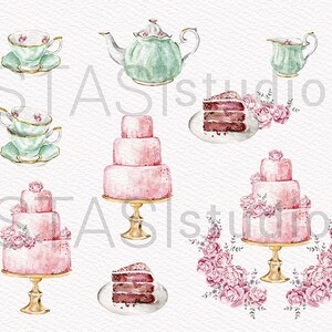 Tea Party Watercolor Clipart High Tea Illustration Mint Teapot Tea Cup ...