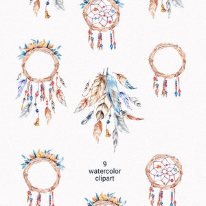Watercolor Clipart Dreamcatcher Tribal Feathers Boho Handpainted ...