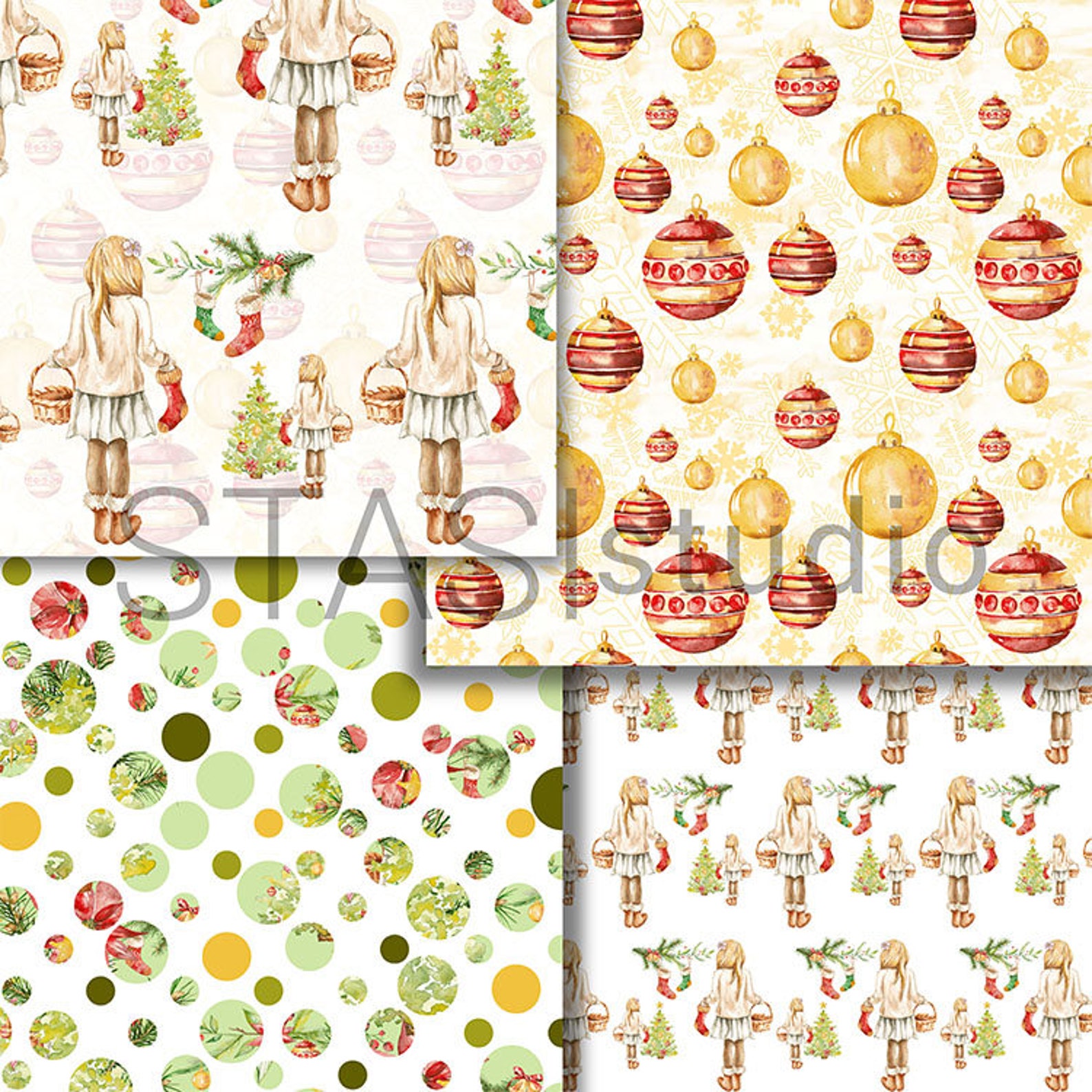 Christmas Digital Paper Pack Christmas Tree Pattern Fashion | Etsy