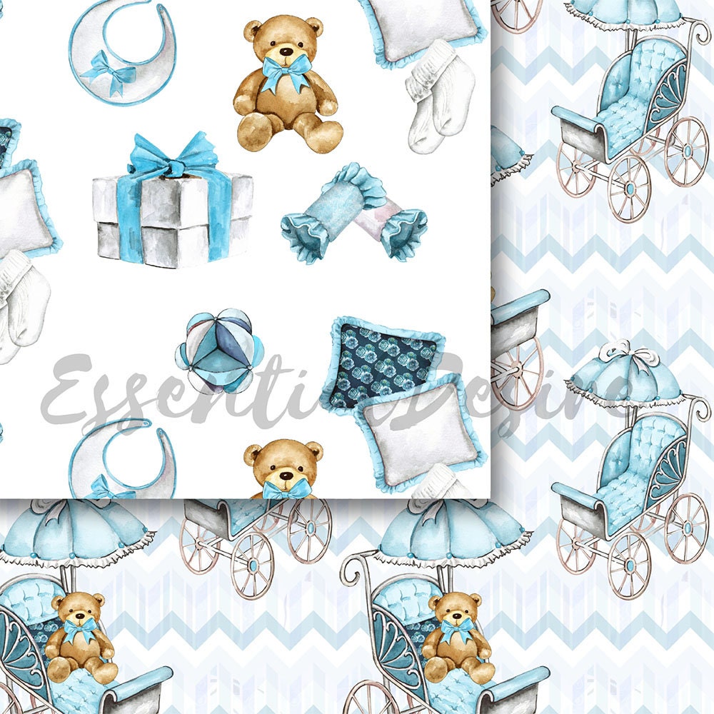Baby Boy Paper Pack Blue Seamless Pattern New Baby Cute Set - Etsy