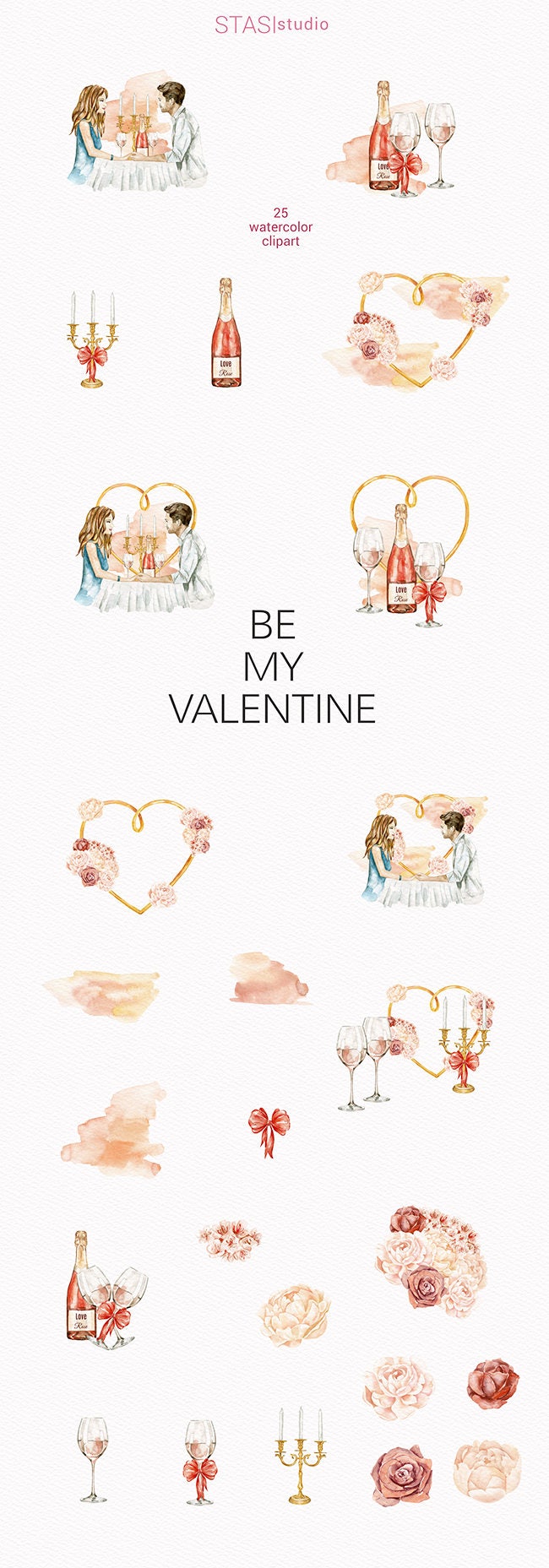 Romantic Valentines Watercolor Clipart Love Background Vine | Etsy