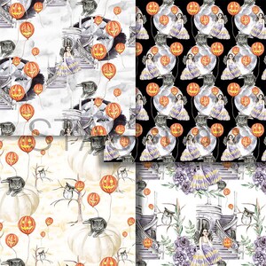 Halloween Digital Paper Witch Watercolor Pattern Cat Purple Black ...