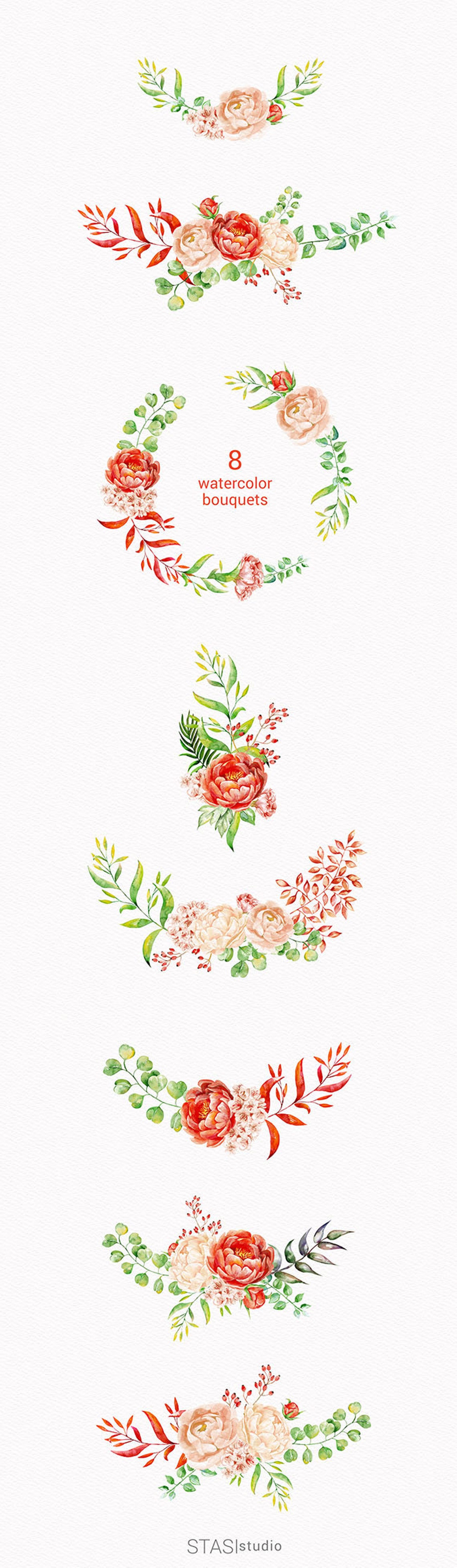 Hand Painted Floral Clipart Watercolor Bouquets Wreath Clip - Etsy