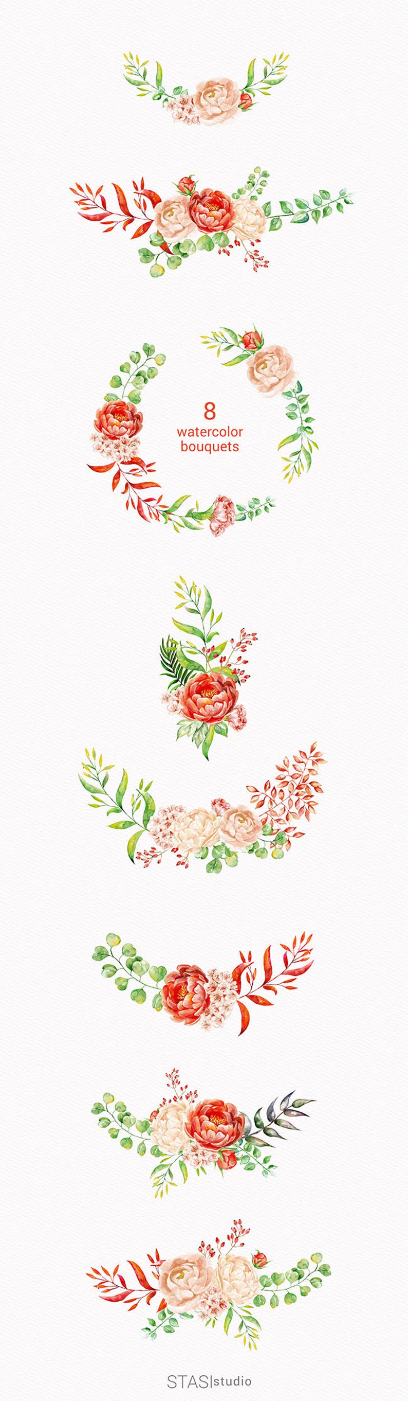 Hand Painted Floral Clipart Watercolor Bouquets Wreath Clip - Etsy