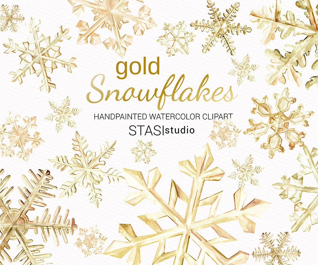 Gold Glitter Snowflakes Clipart Watercolor Winter Illustration Snow ...