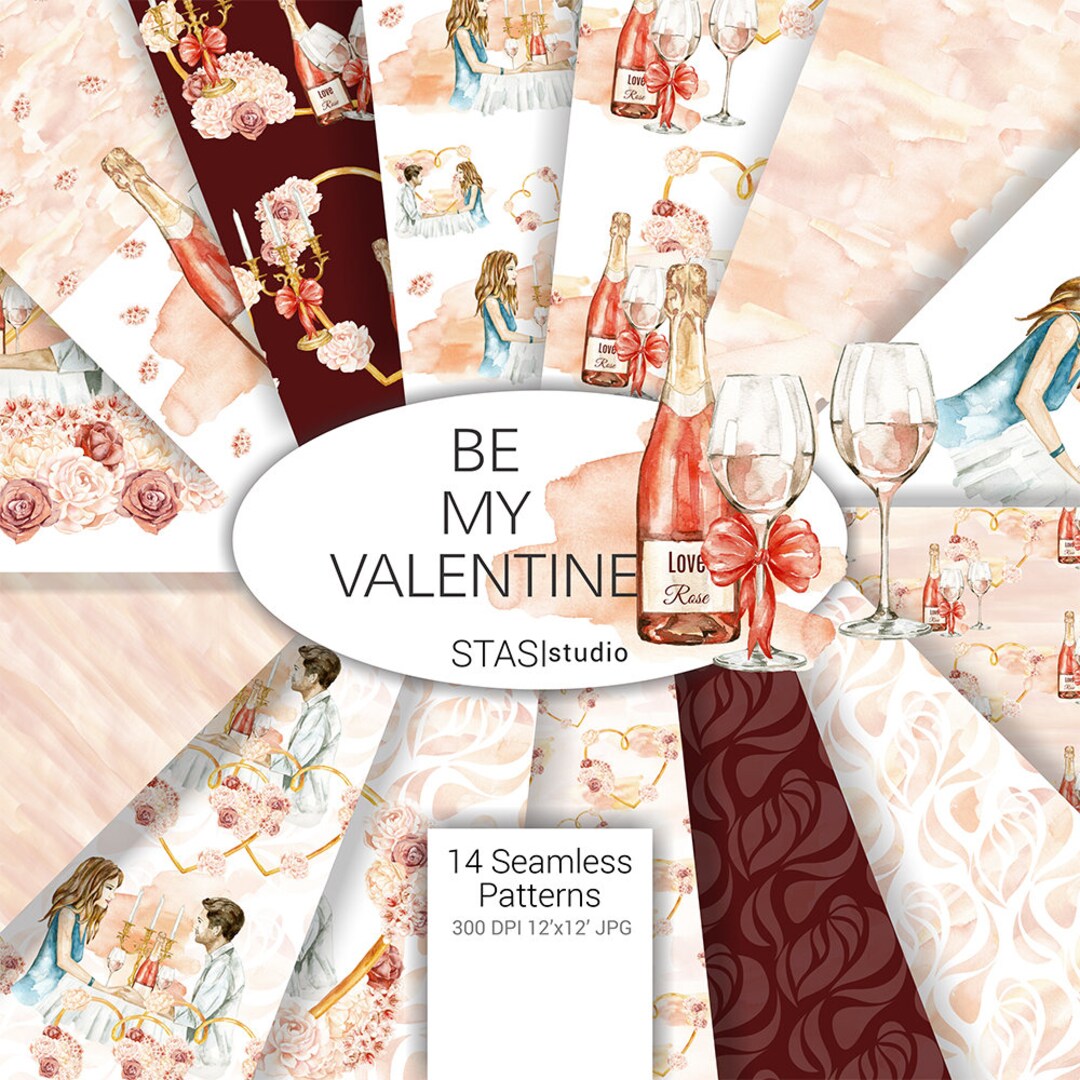 Valentines Digital Paper Love Seamless Pattern Romantic Printable ...