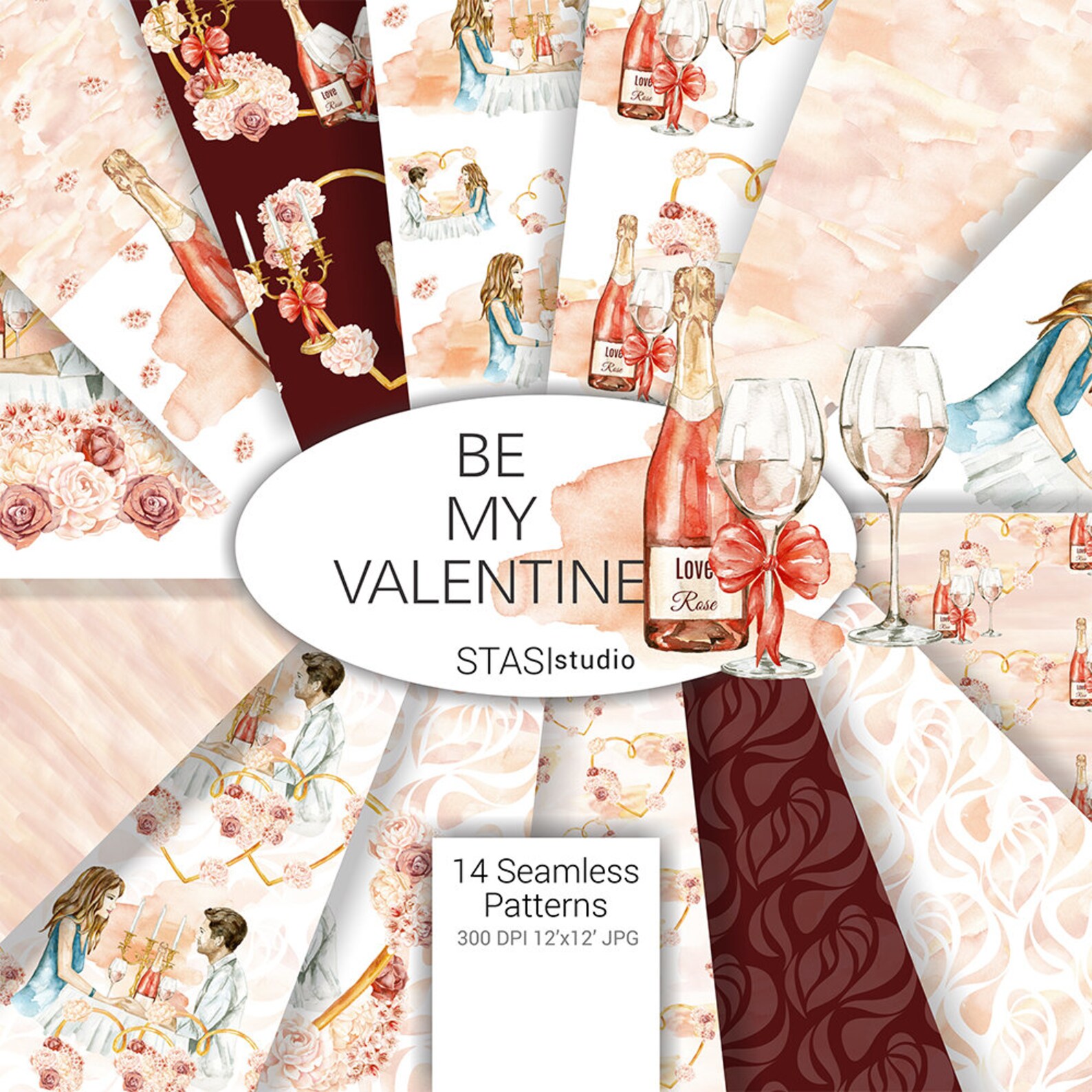Valentines Digital Paper Love Seamless Pattern Romantic - Etsy