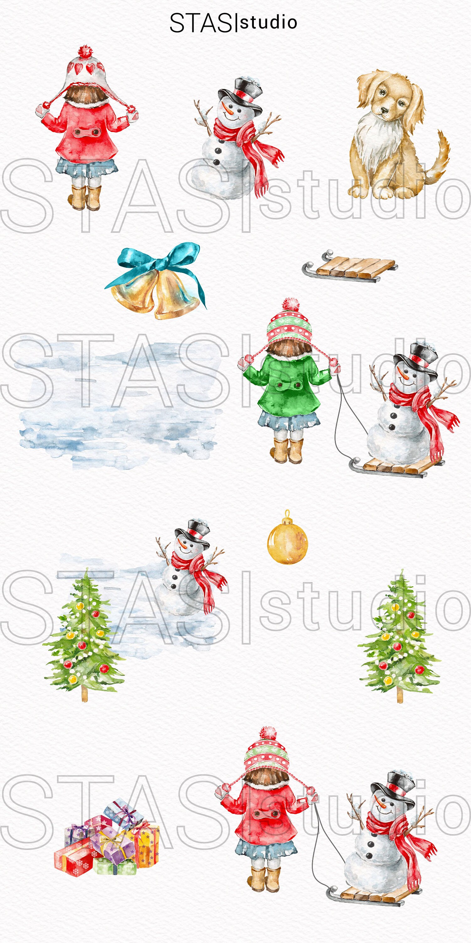 Winter Fun Watercolor Clipart Set Christmas Clipart Little - Etsy
