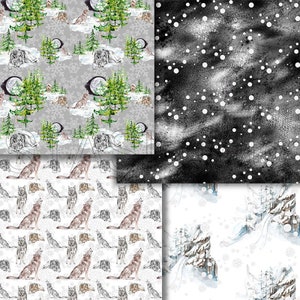 Winter Wildlife Pattern Watercolor Digital Paper Wolf Illustration Snow ...