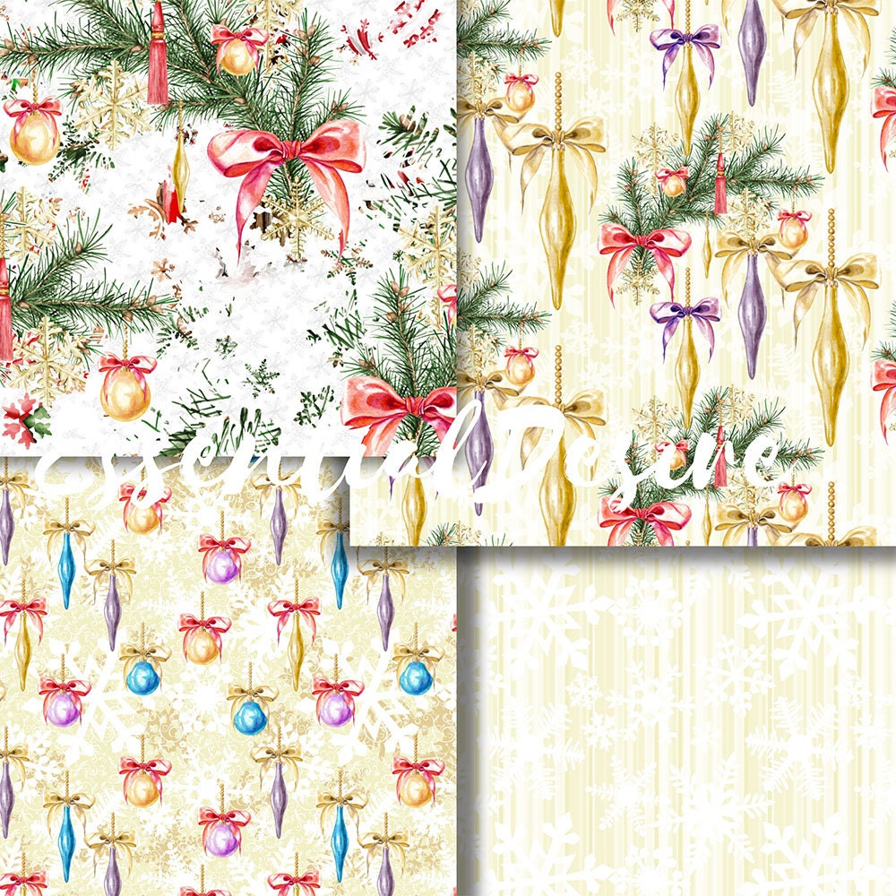 Christmas Tree Paper Pack Xmas Watercolor Paper Seamless - Etsy