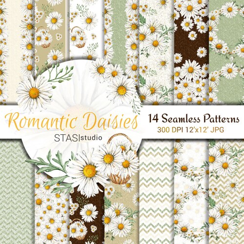 Daisies Digital Paper Pack Watercolor Daisy White Camomile - Etsy