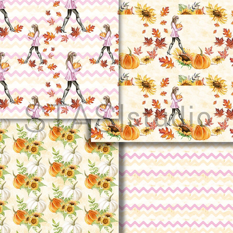 Thanksgiving Digital Paper Seamless Patterns Watercolor Autumn - Etsy