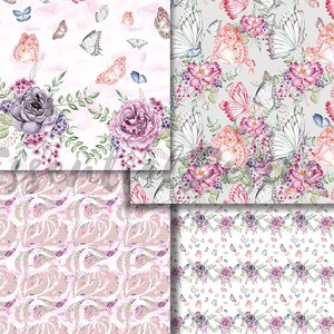 Butterfly Scrapbook Paper, Floral Designer Paper Seamless Patterns ...