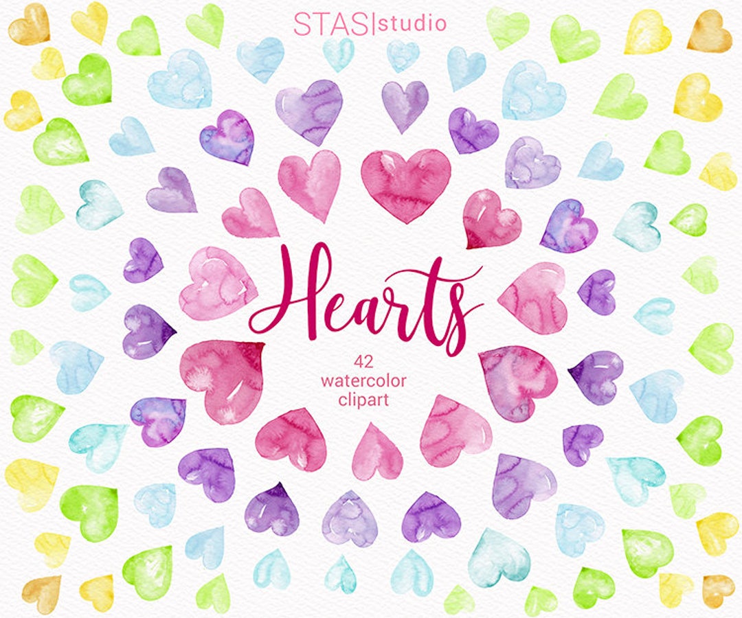 Watercolor Hearts Clipart Love Clipart Valentines Day Separate Elements ...