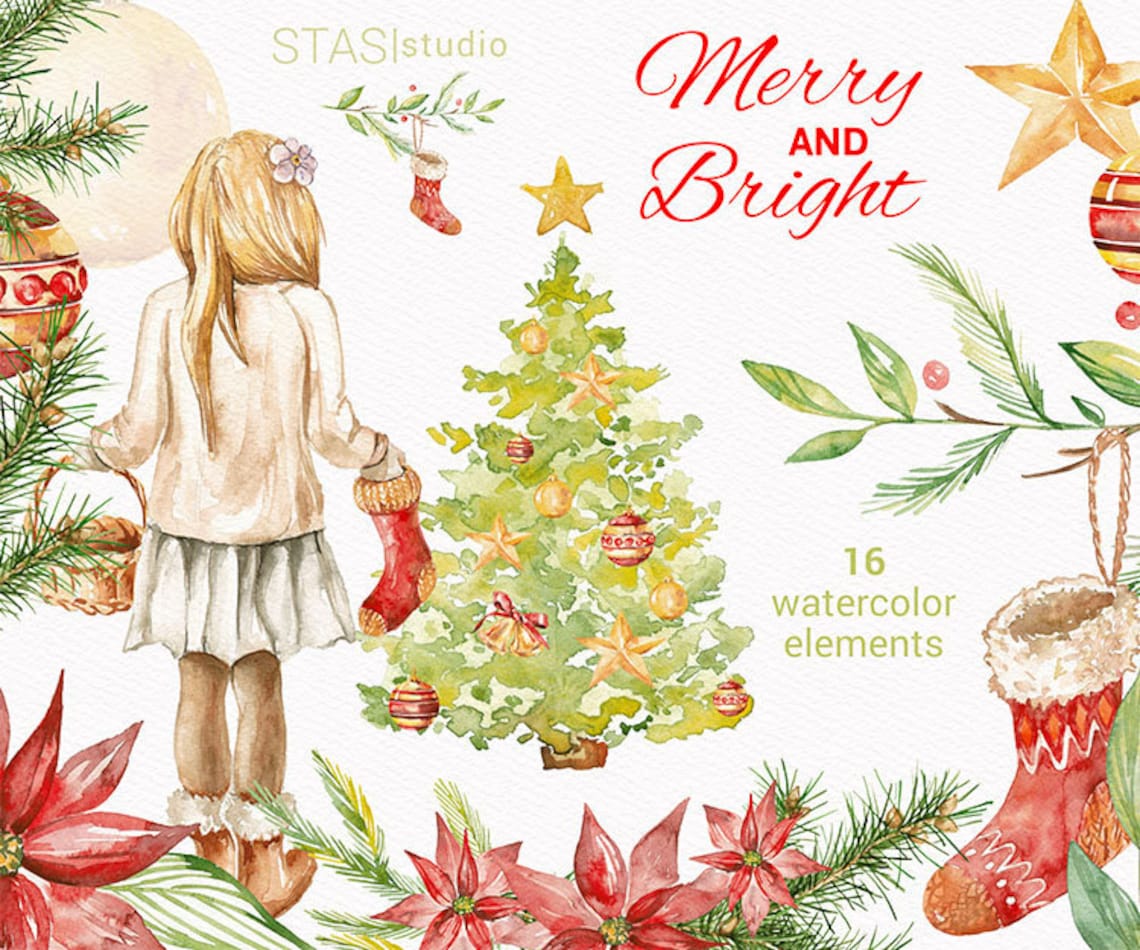 Watercolor Christmas Clipart Cozy Winter Fashion Girl Cute - Etsy
