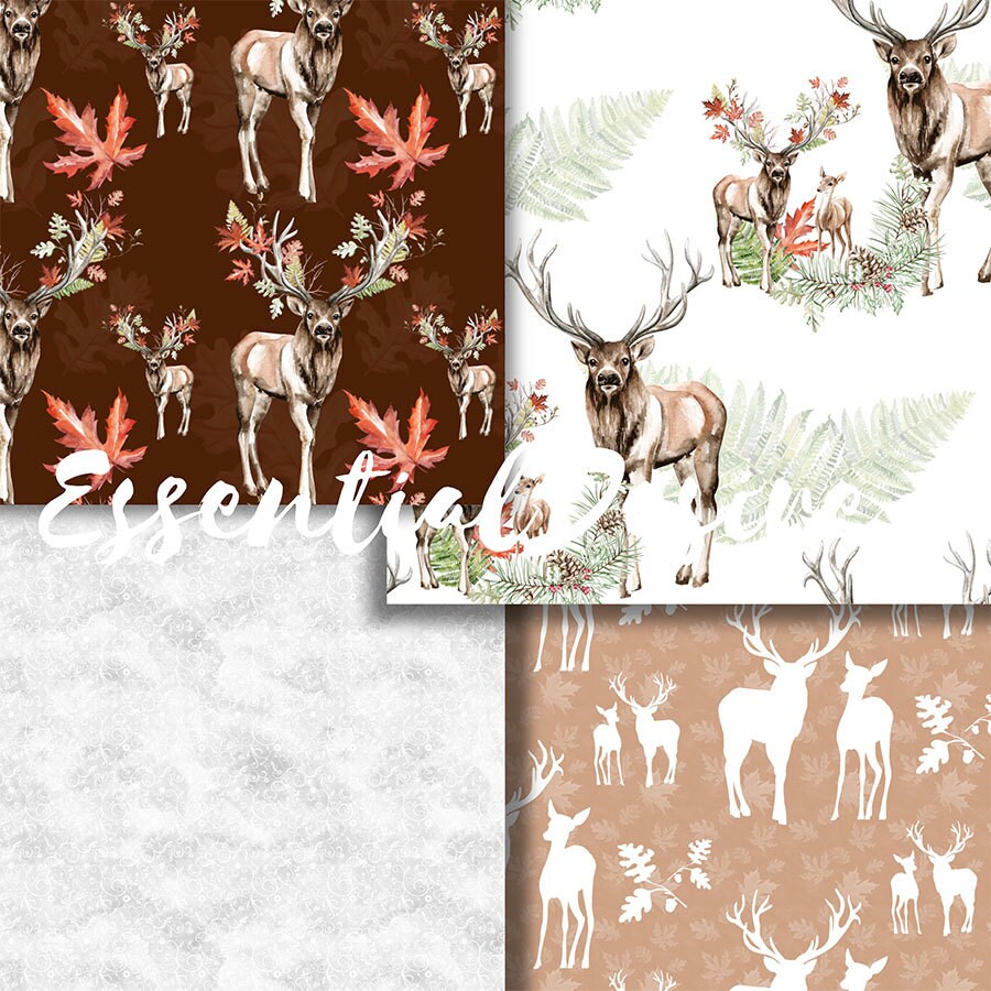 Deer Fall Seamless Patterns Woodland Graphics Resources - Etsy