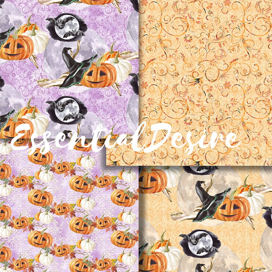 Watercolor Halloween Watercolor Paper Seamless Patterns | Etsy