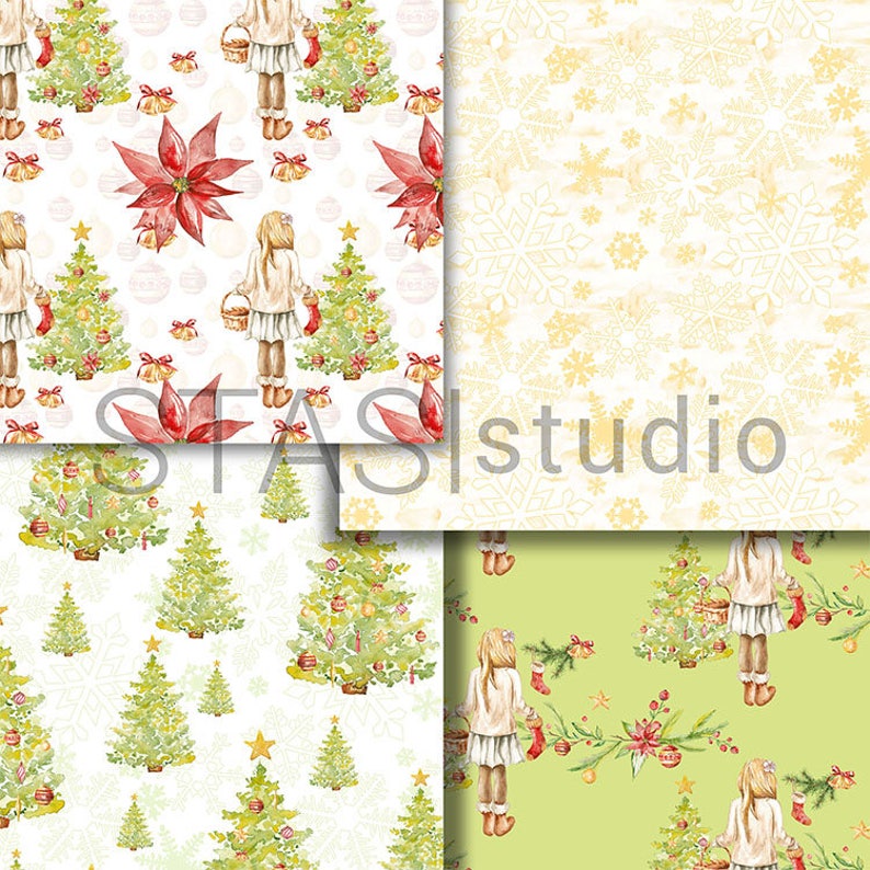 Christmas Digital Paper Pack Christmas Tree Pattern Fashion | Etsy