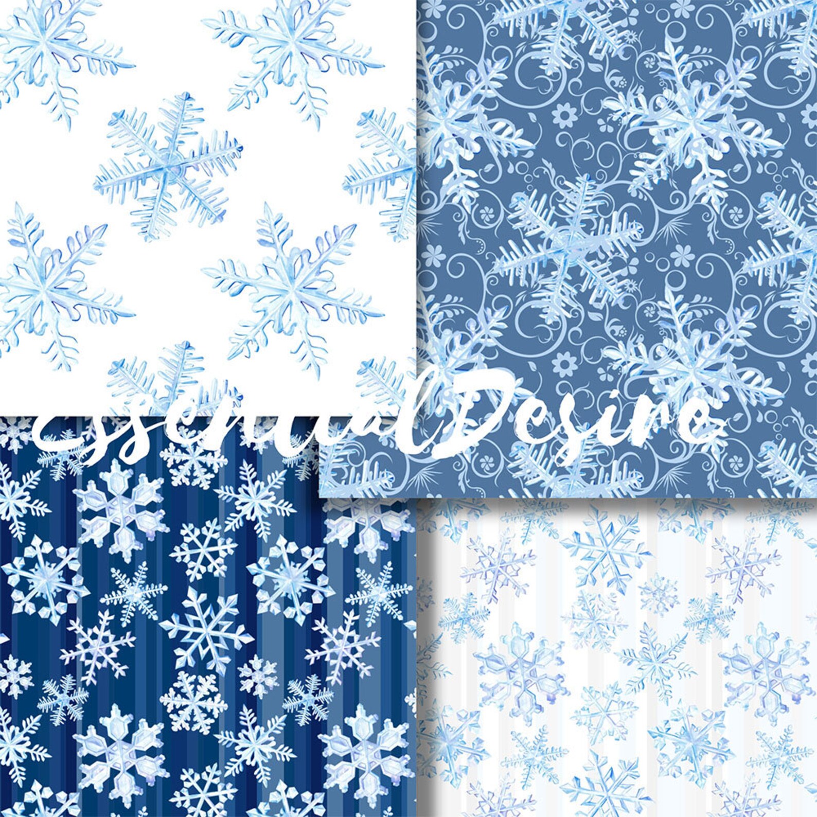 Snowflakes Watercolor Paper Graphics Resources Seamless | Etsy