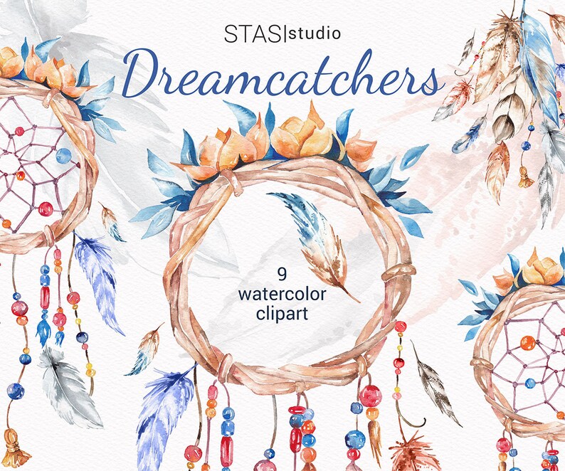 Watercolor Clipart Dreamcatcher Tribal Feathers Boho - Etsy