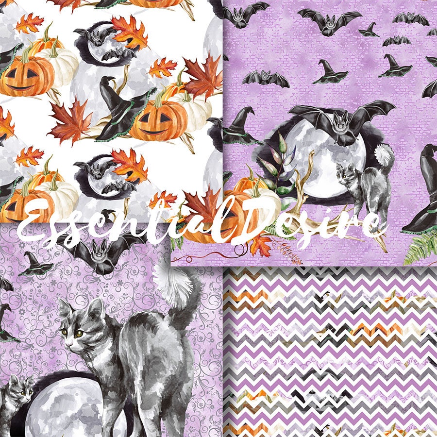 Watercolor Halloween Watercolor Paper Seamless Patterns | Etsy