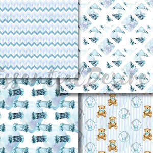 Baby Boy Paper Pack Blue Seamless Pattern New Baby Cute Set Teddy Bear ...