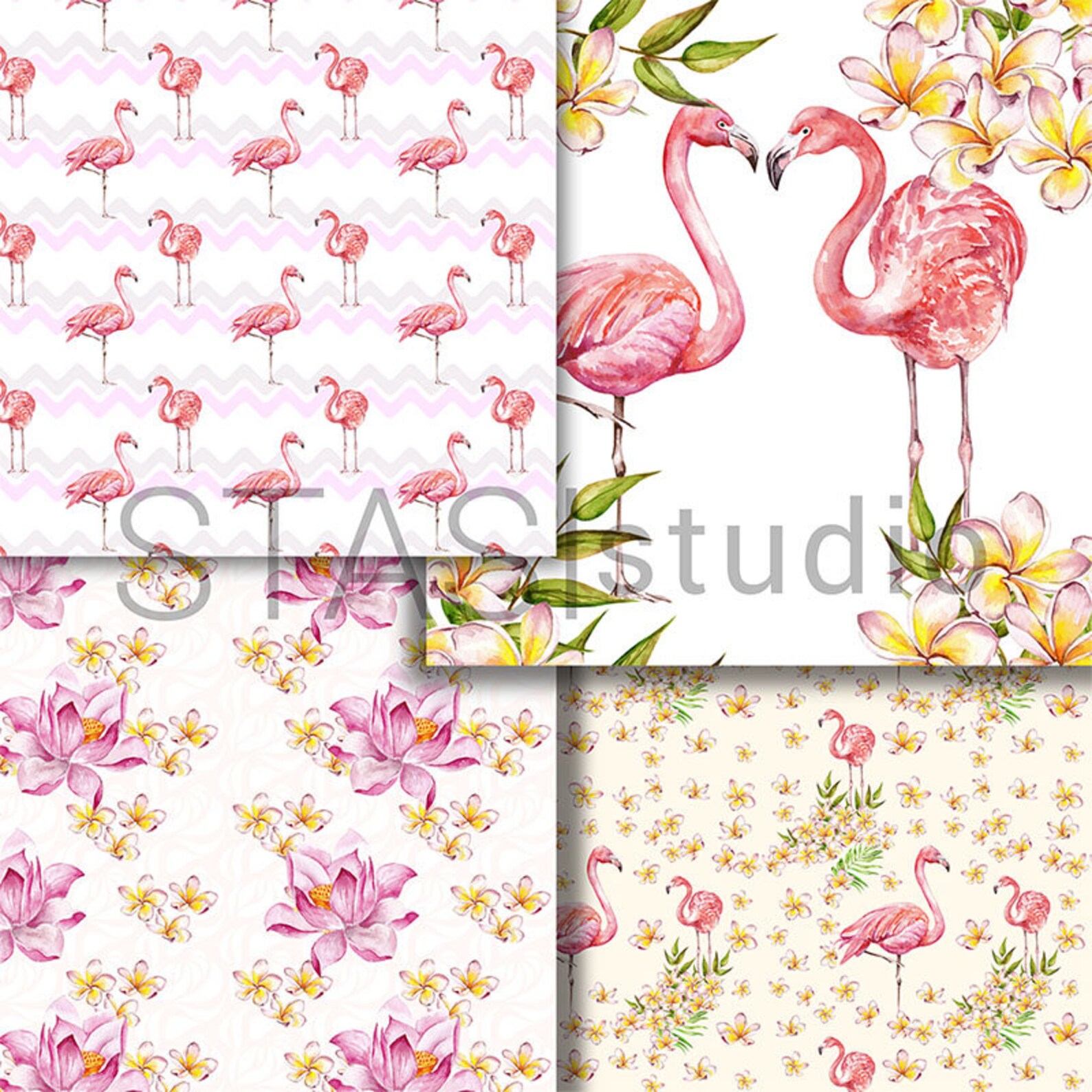 Pink Flamingo Watercolor Paper Pack Summer Floral Patterns | Etsy