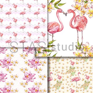 Pink Flamingo Watercolor Paper Pack Summer Floral Patterns Seamless ...