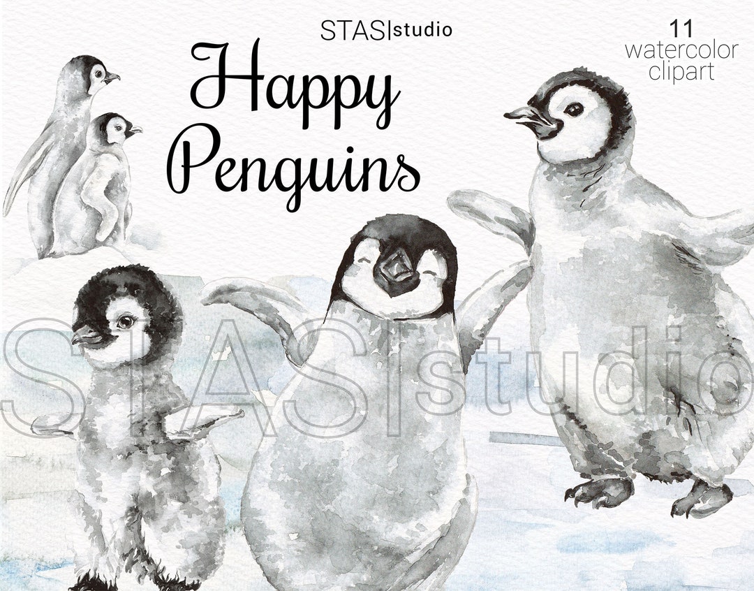 Cute Penguins Watercolor Clipart, Baby Penguin, Printable Illustrations ...