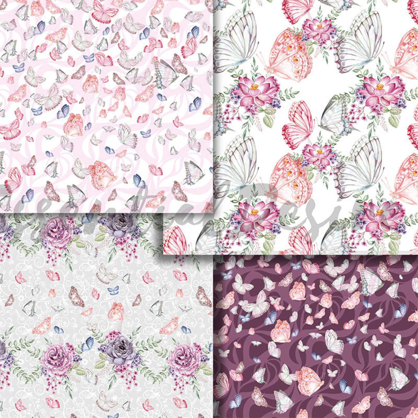 Butterfly Scrapbook Paper Floral Designer Paper Seamless - Etsy
