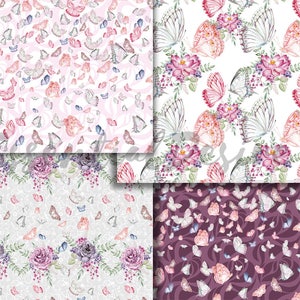 Butterfly Scrapbook Paper, Floral Designer Paper Seamless Patterns ...