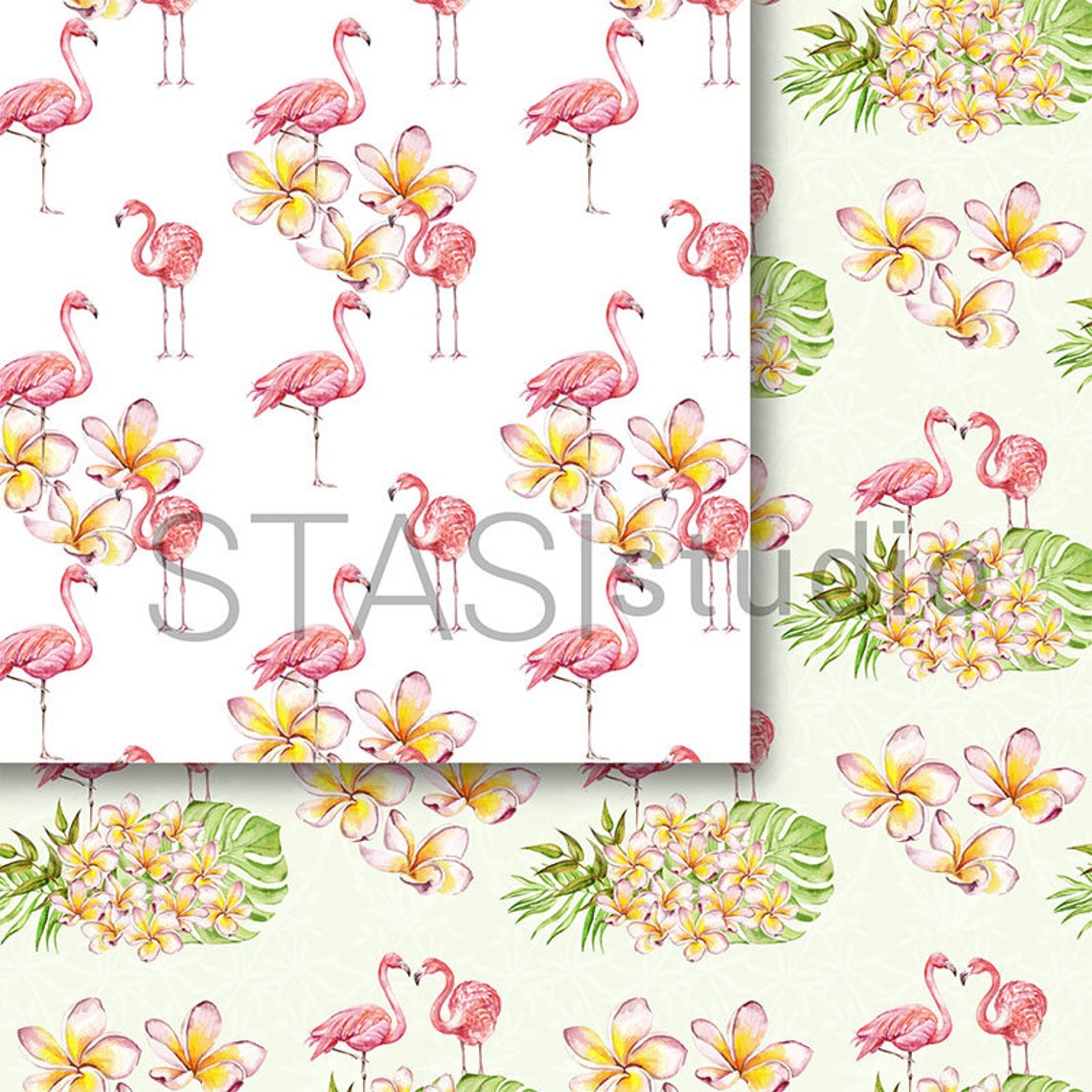 Pink Flamingo Watercolor Paper Pack Summer Floral Patterns | Etsy