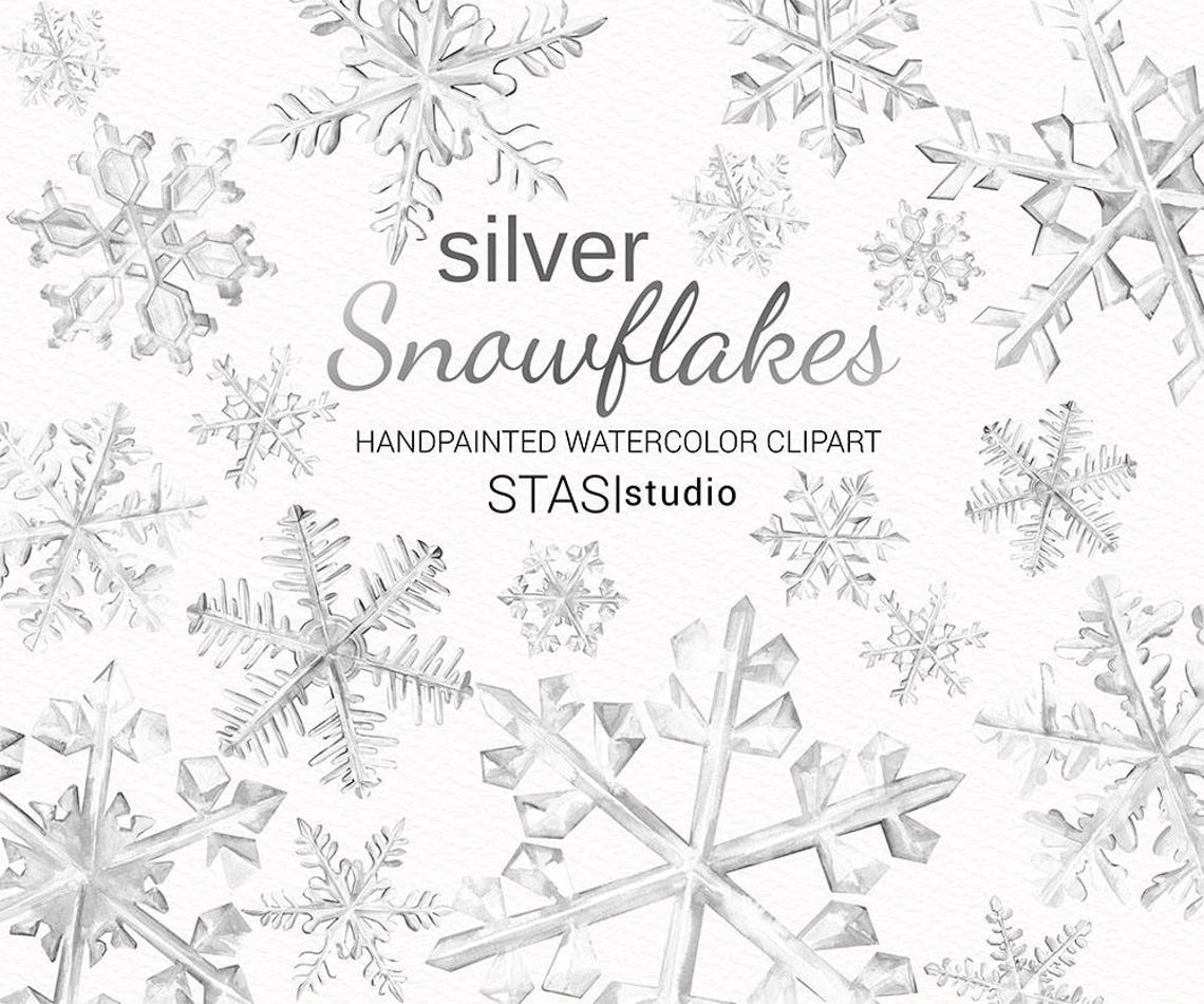 Snowflakes Clipart Watercolor Silver Snowflakes Illustrations - Etsy