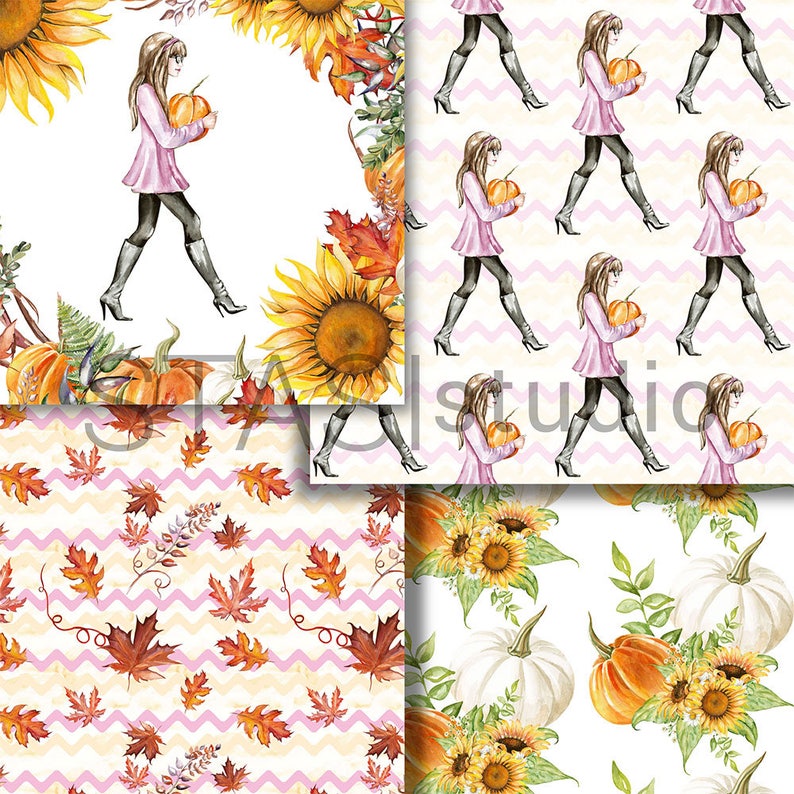 Thanksgiving Digital Paper Seamless Patterns Watercolor Autumn - Etsy