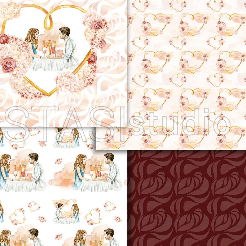 Valentines Digital Paper Love Seamless Pattern Romantic - Etsy