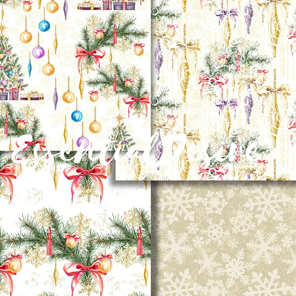 Christmas Tree Paper Pack Xmas Watercolor Paper Seamless - Etsy