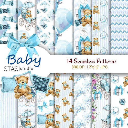 Boy Digital Paper Bear Background Pattern Printable - Etsy
