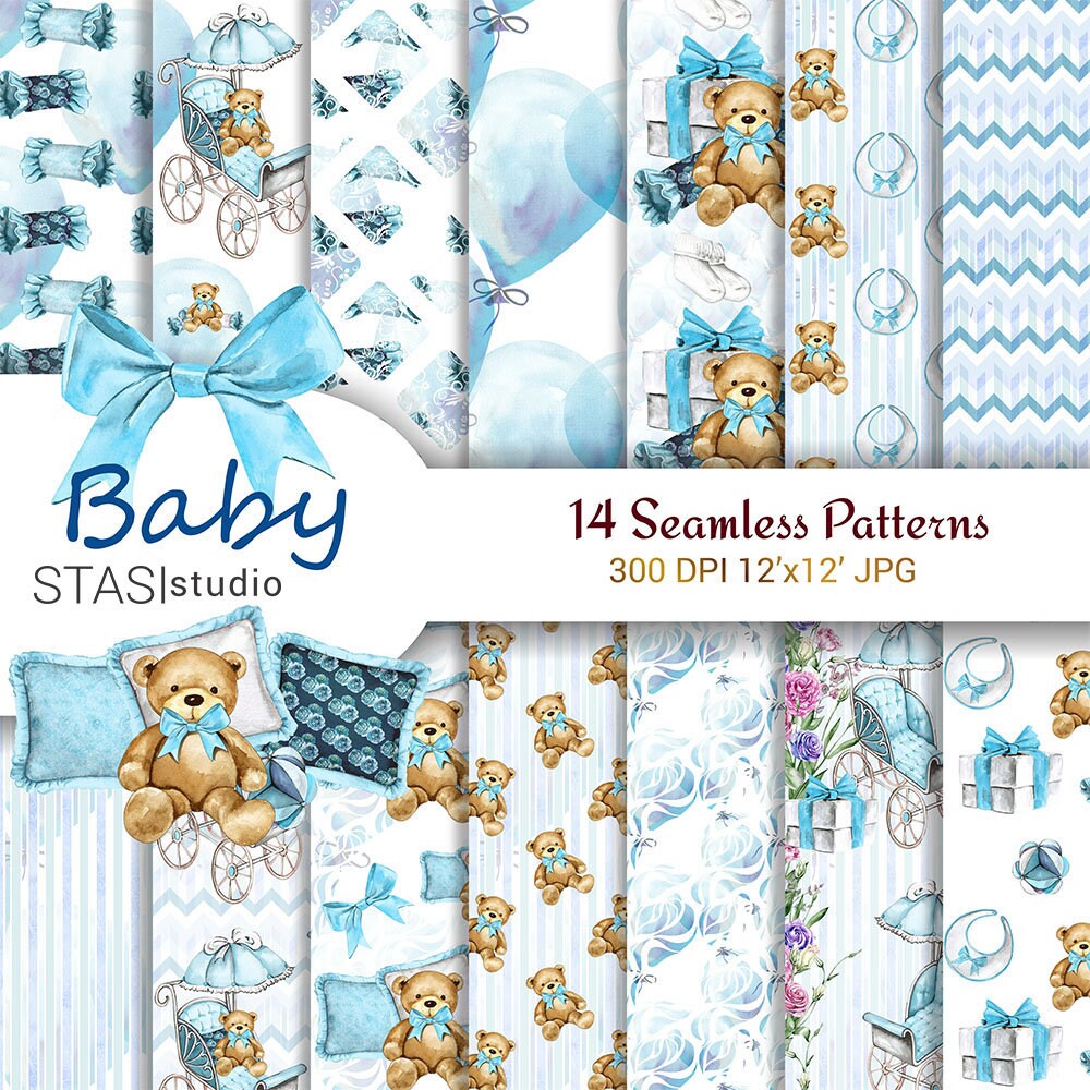 Baby Boy Paper Pack Blue Seamless Pattern New Baby Cute Set - Etsy