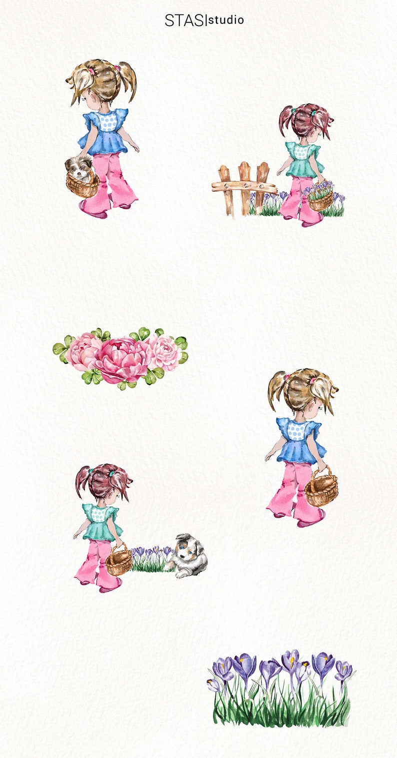 Little Spring Watercolor Clipart Nursery Illustration Cute | Etsy