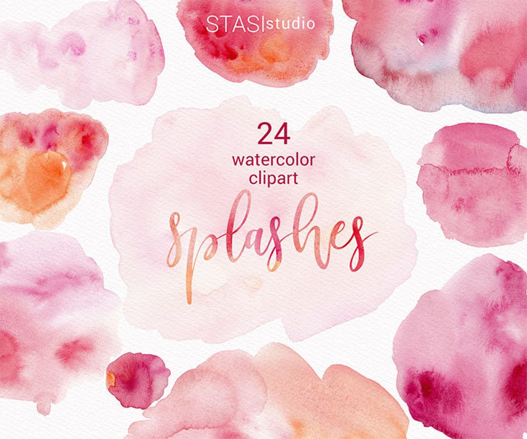 Pink Watercolor Splashes, Splodge Clipart Digital Paper Watercolor ...