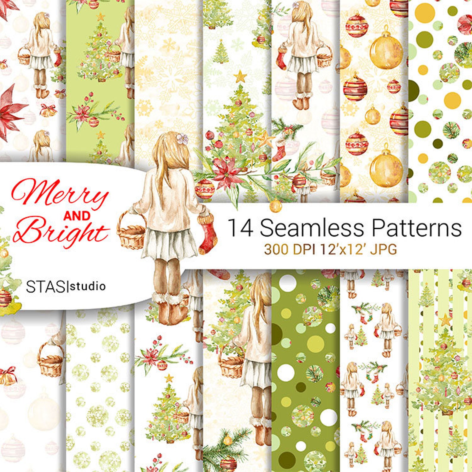 Christmas Digital Paper Pack Christmas Tree Pattern Fashion | Etsy