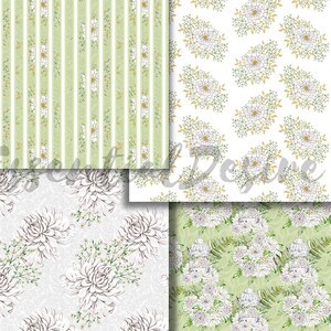 Wedding Designer Paper Seamless Patterns, White Flowers Silver Bird ...