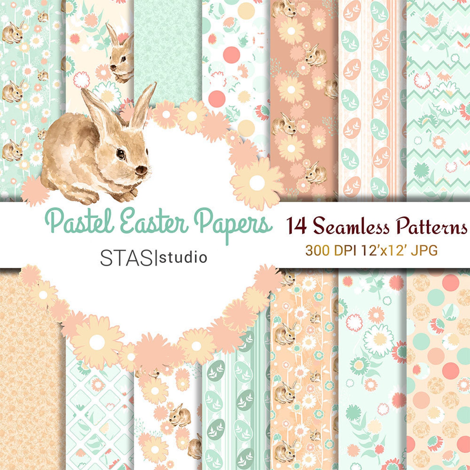 Easter Paper Pack Pastel Easter Paper Peach and Mint Paper | Etsy