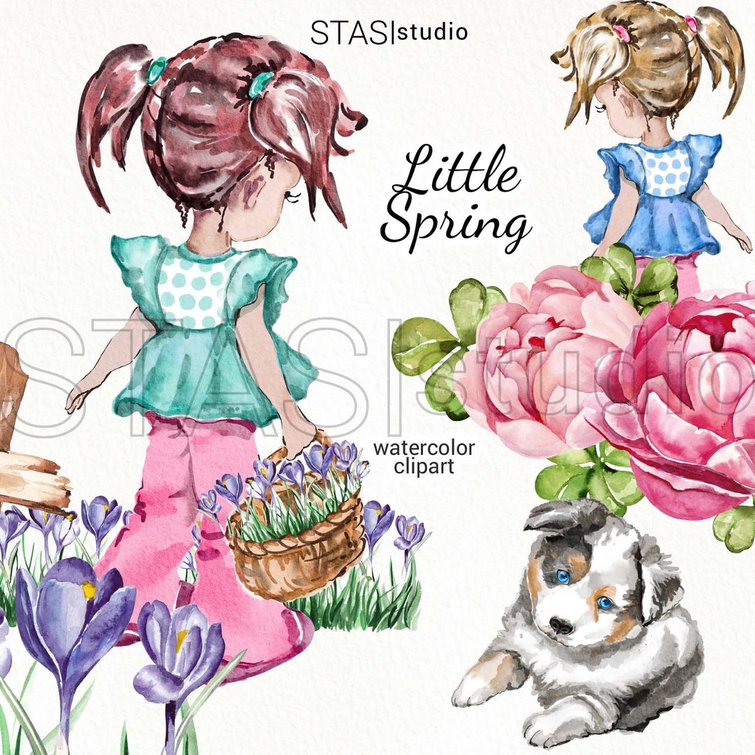 Little Spring Watercolor Clipart Nursery Illustration Cute Spring Puppy ...