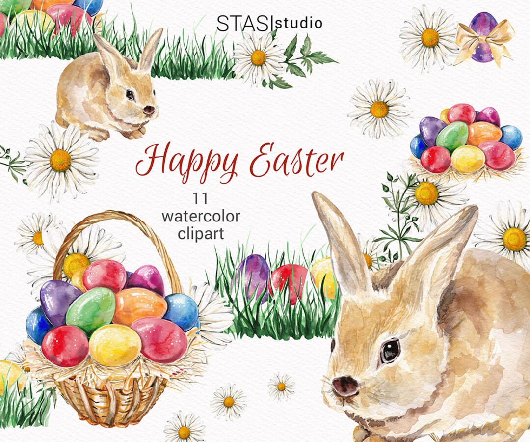 Watercolor Easter Clipart Eggs, Easter Basket Clip Art Egg Illustration ...